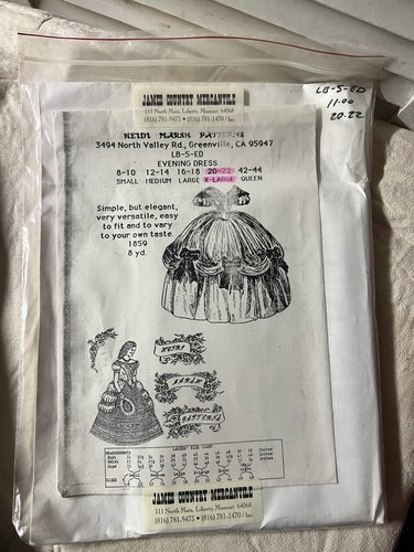 Heidi Marsh Sewing Patterns 1859 Evening Gown Reenactment size 8-10 ...