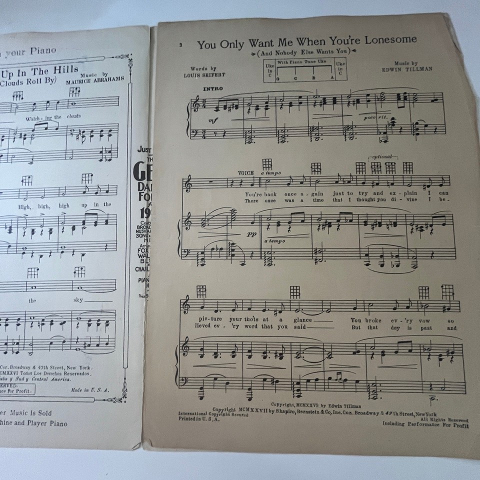 You Only Want Me When You're Lonesome Louis Seifert Antique Sheet Music ...