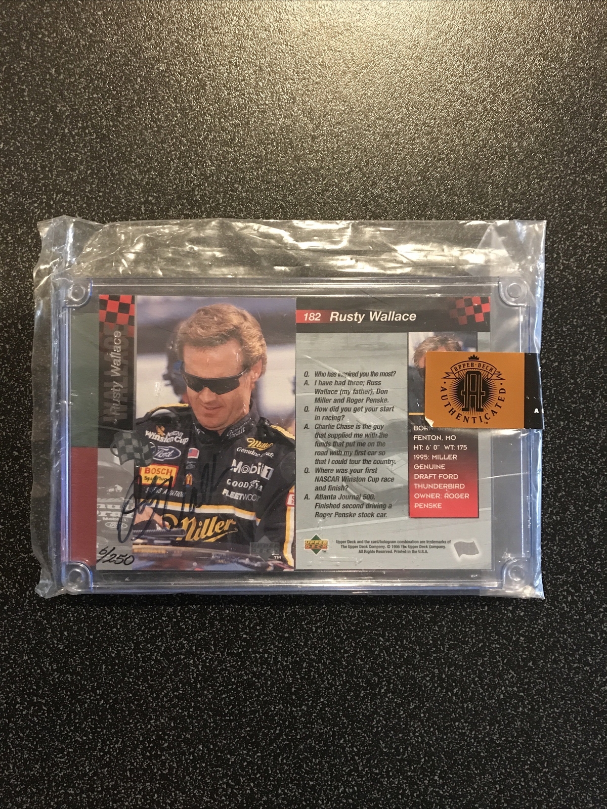 Rusty Wallace Signed Autographed 006/260 Upper Deck Authenticated 1995 ...