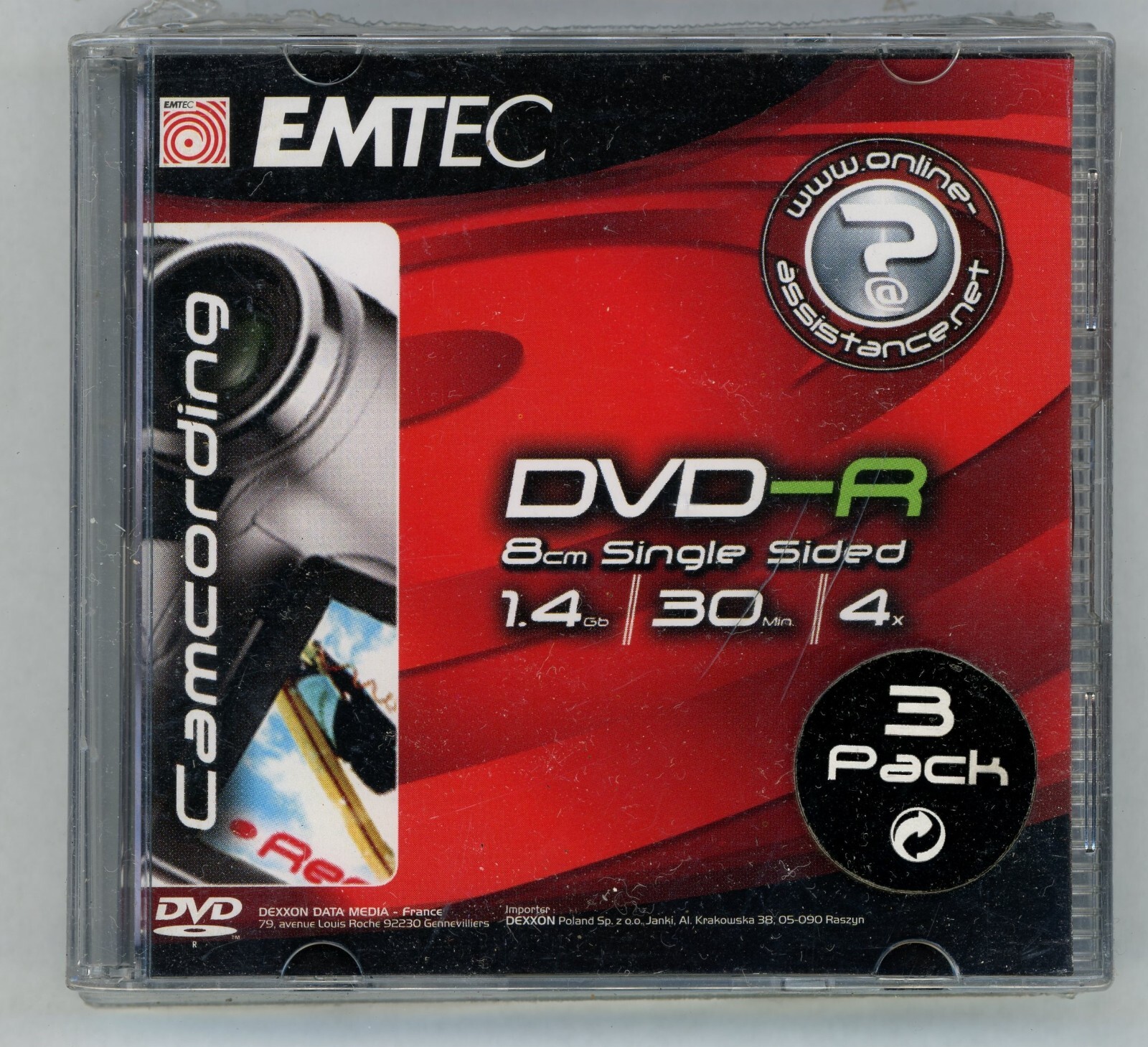 EMTEC DVD-R 8cm Single Sided 1.4GB 30 Minute 4X Camcording 3-pack for ...
