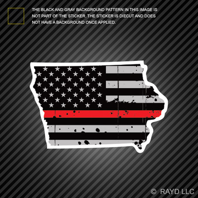 Distressed Thin Red Line Iowa State Shaped Subdued US Flag Sticker fire ...