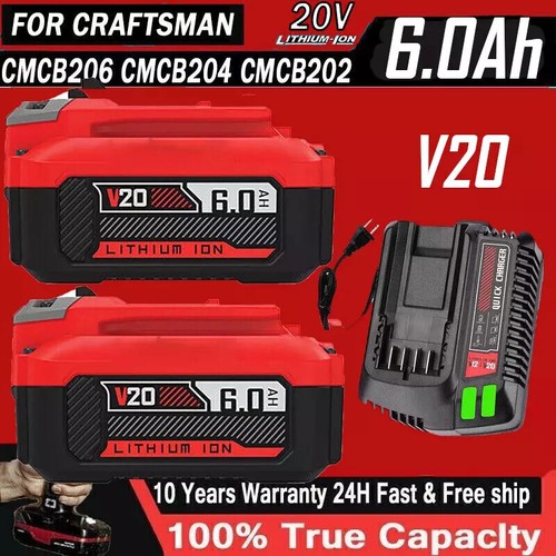 6.0Ah 20V For Craftsman V20 20 Volt MAX Li-ion Battery CMCB204 CMCB202 ...
