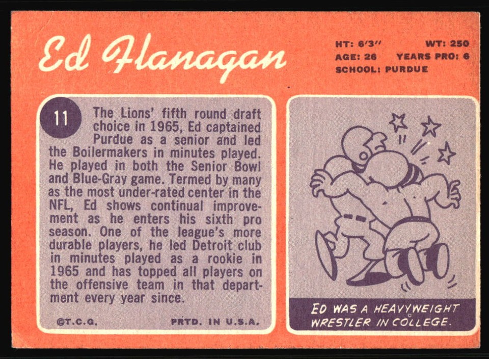 1970 Topps Ed Flanagan Rookie #11 Detroit Lions | eBay