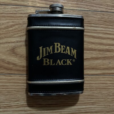 Jim Beam Flask Black Faux Leather Stainless Steel 8 oz Pre-Owned | eBay