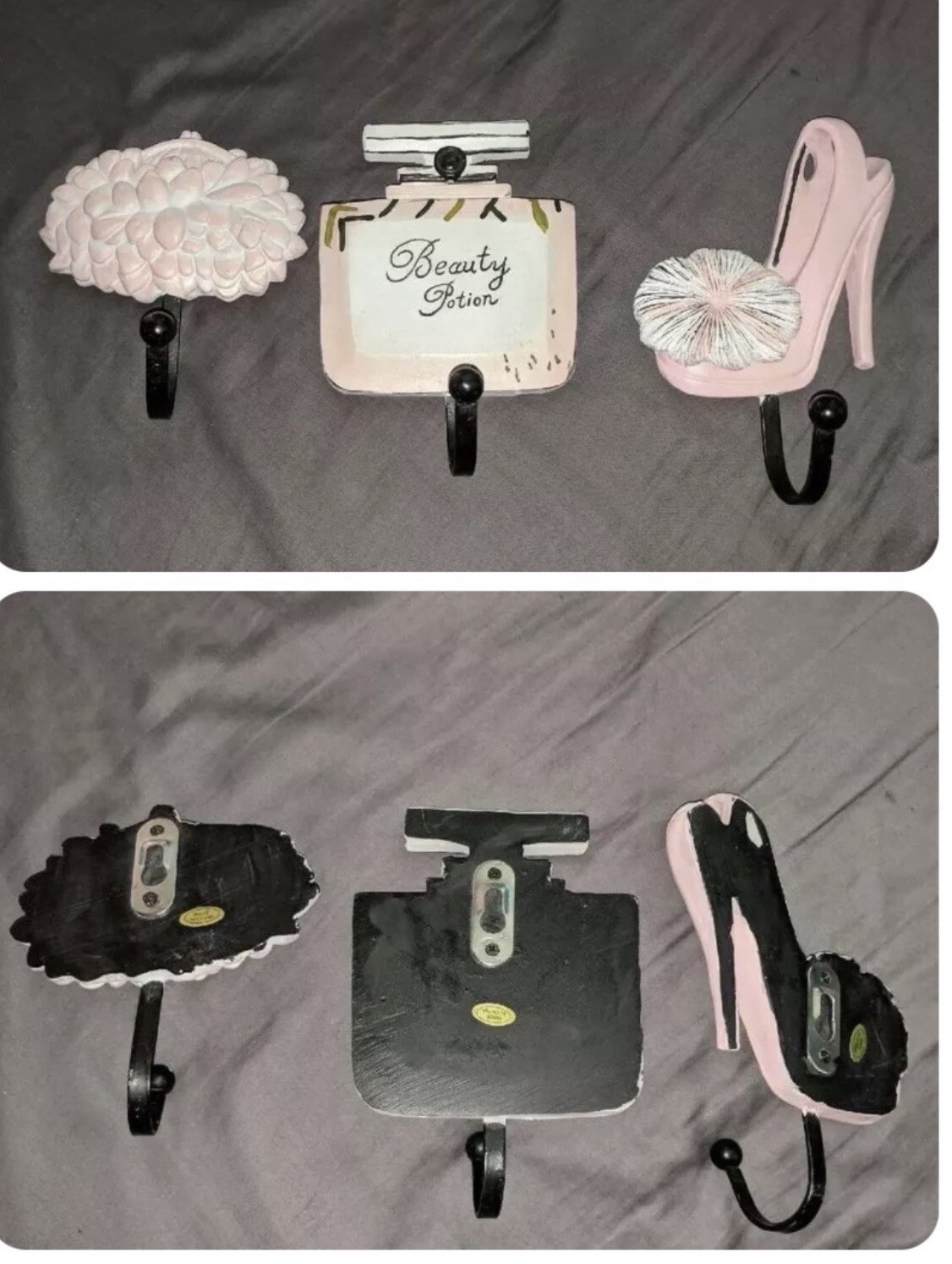 Set of 3 pc Pink and black resin decorative girls wall hooks | eBay