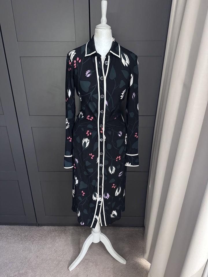 Kate Spade black white green floral pattern button up wiggle dress 10 ...