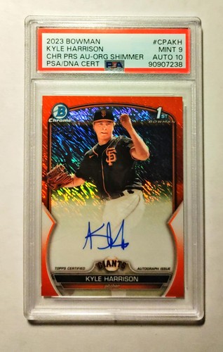 Kyle Harrison PSA 9 RC 2023 Bowman Chrome AUTO ORANGE Shim REFRACTOR ...