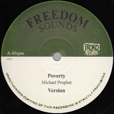 Vinyle 12" Michael Prophet / Frankie Jones Poverty BB87 Freedom Sounds ...