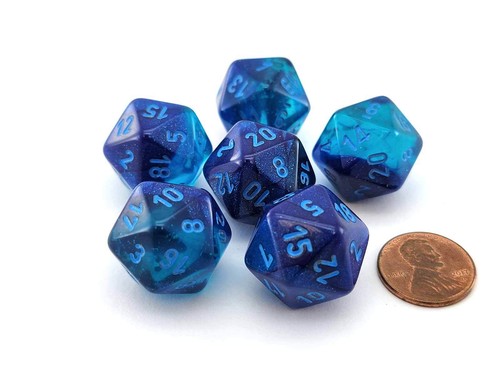 Luminary Gemini 20 Sided D20 Dice, 6 Pieces - Blue-Blue with Light Blue ...