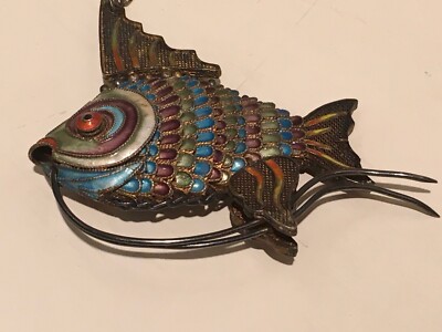 Vintage Chinese Silver Filigree Enamel Articulated Fish Pendant | eBay