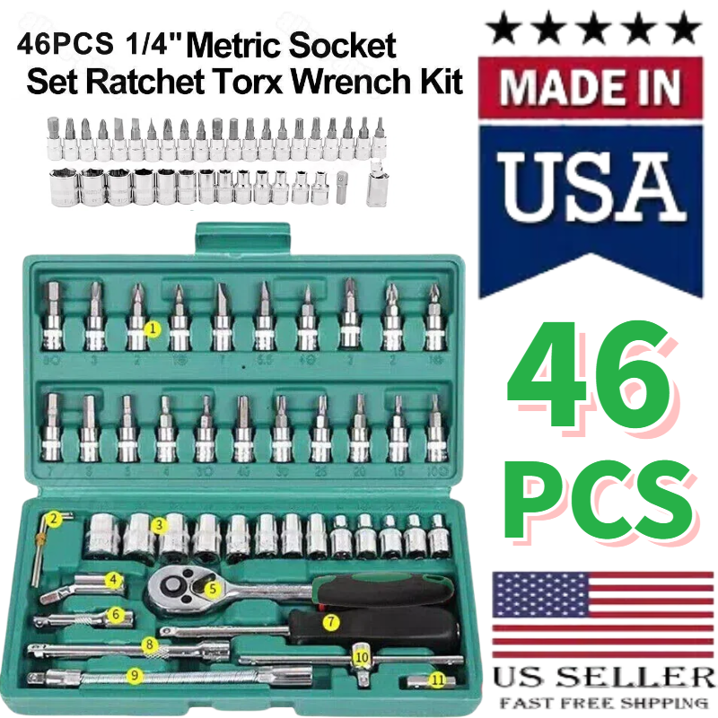 46PCS Socket Spanner Tool Kit Ratchet Wrench Set Car Repair Tool with ...