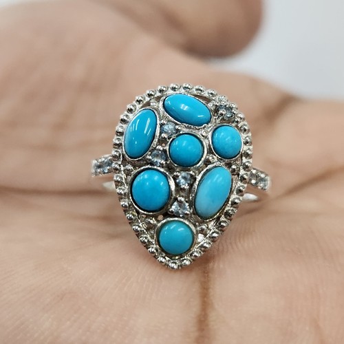 HSN Heritage Gems Sleeping Beauty Turquoise & Topaz Sterling Pear Ring Pre-owned | eBay