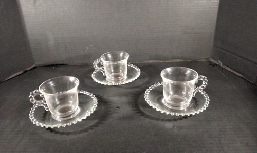 Set of 3 Vintage Imperial Clear Glass Candlewick Cups And Saucers ...