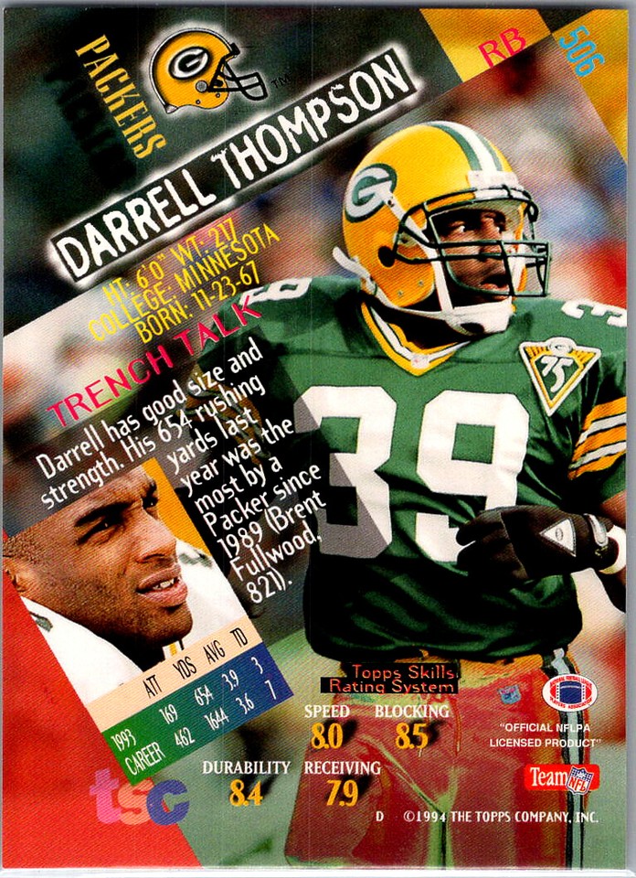# 506 Darrell Thompson Green Bay Packers 1994 Stadium Club | eBay