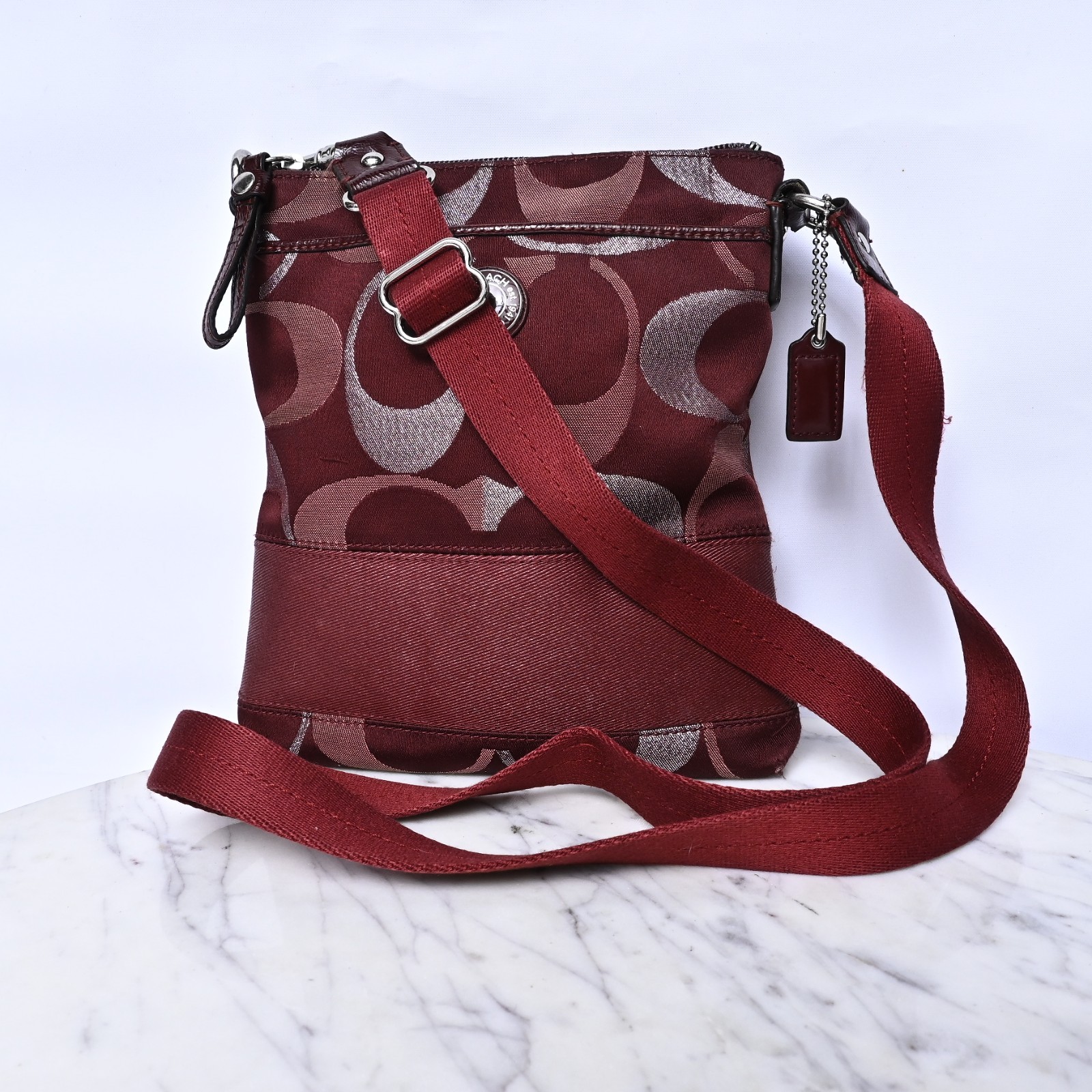 Coach “Legacy” Signature C Burgundy Silver Metallic C… - Gem