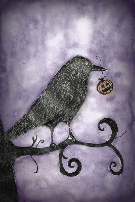 Postcard watercolors and ink (raven) | eBay