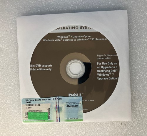 ~ New Dell Microsoft Windows Vista Bus to Win 7 Pro 64-Bit Upgrade DVD ...