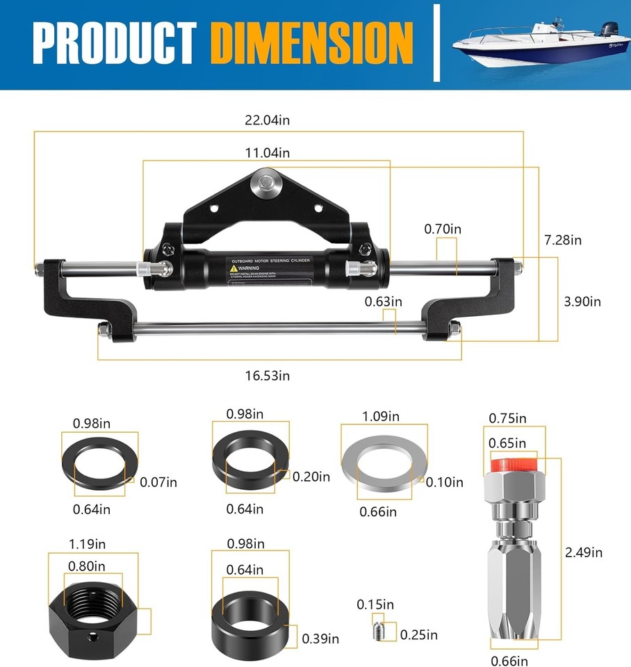 Hydraulic Steering Cylinder For SeaStar HC5345-3 Ram Marine Boat ...