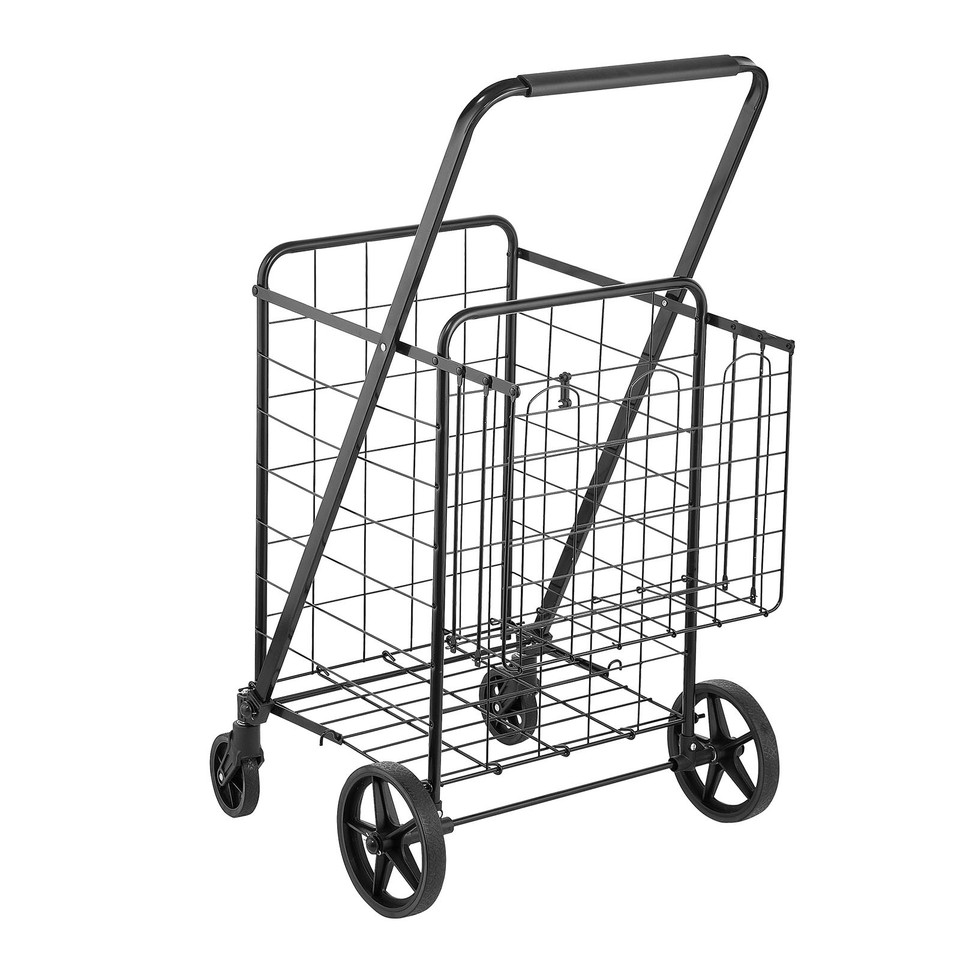 Uimoso Folding Shopping Cart Rolling Grocery Cart with Double Baskets ...