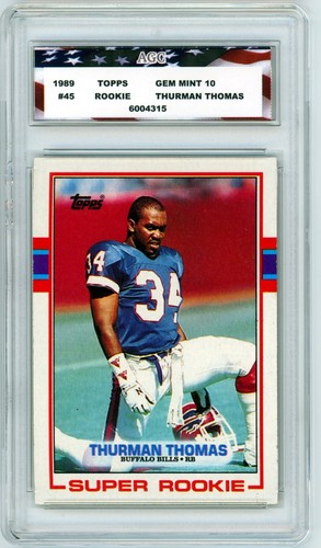 1989 Topps #45 Thurman Thomas Rookie Card AGC 10 Gem Mint Buffalo Bills ...