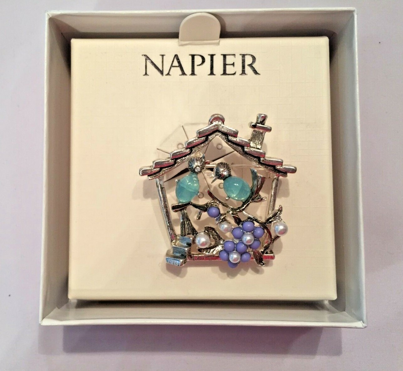 Napier Birds In Birdhouse Brooch Pin Silvertone NIB | eBay