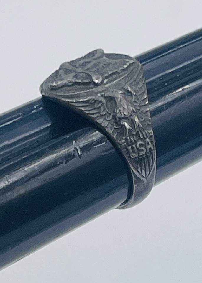 Antique WWII Sterling Silver US Pilot Wings Military Small Ring Size 4. ...