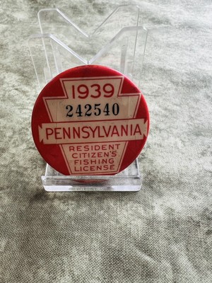 1939 Pennsylvania Fishing License Button / Pin With Paper License In ...