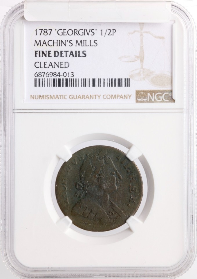 1787 V 17-87a R-2 NGC Fine Details Machin's Mills Halfpenny Colonial ...