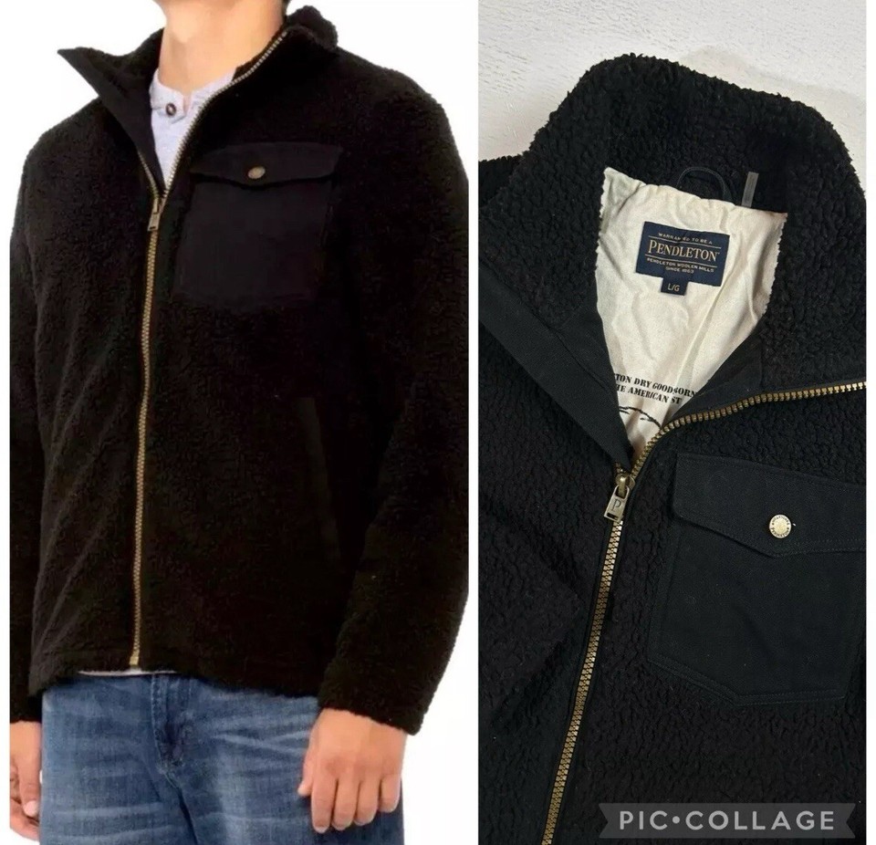 Pendleton River Rock Sherpa Fleece Jacket Men’s Large Black Full Zip ...