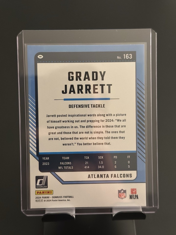 2024 Donruss Press Proof Green Grady Jarrett #163 Atlanta Falcons ...