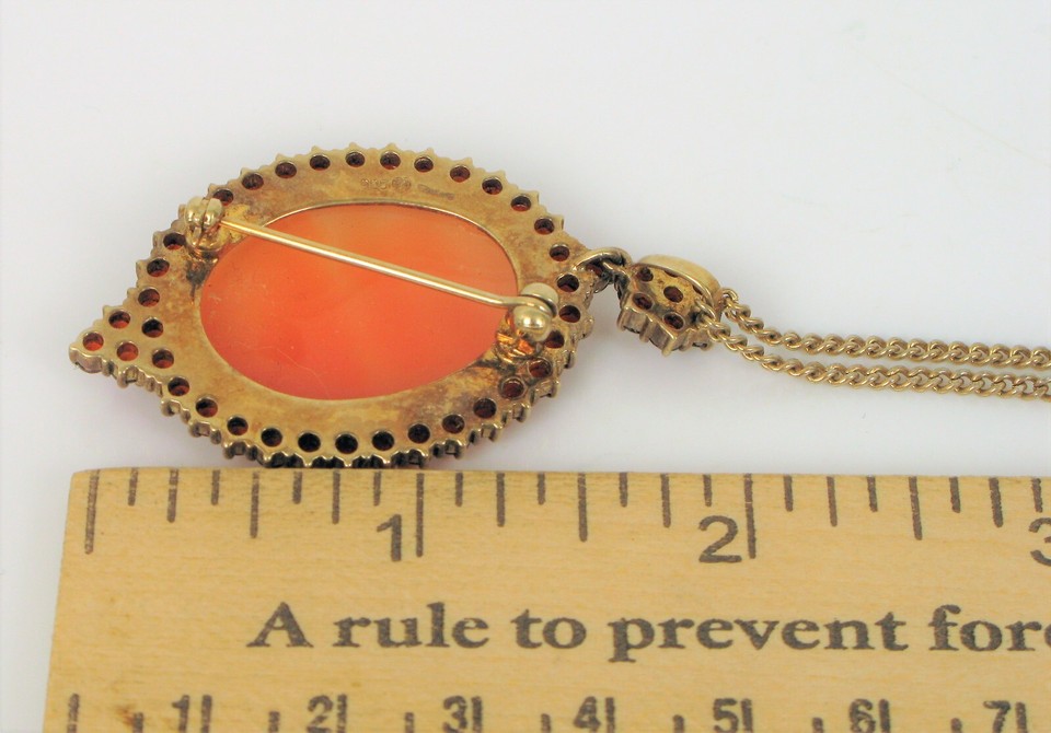 VTG BEAUTIFUL DESIGNER SIGNED PB STERLING SILVER CAMEO RED STONE HALO ...