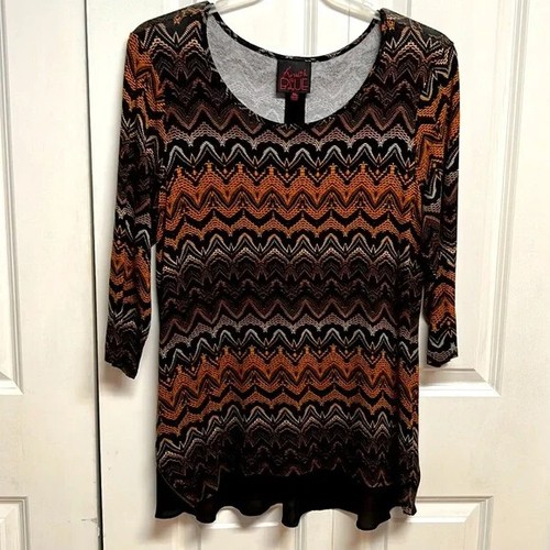 French Blue Multi Color Zig Zag Print Back Zipper Mid Sleeve Rayon ...