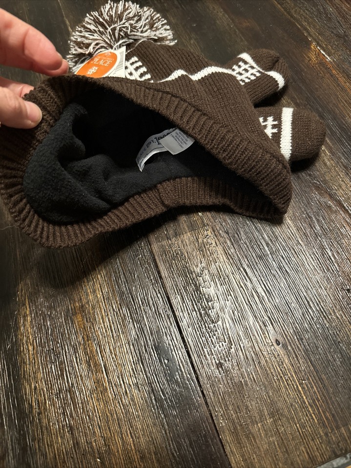 NWT Children’s Place Football Hat Mitten Set 6-12 Months Brown Winter ...
