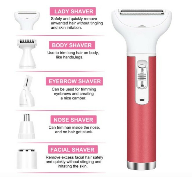 Womens Rechargeable Electric Razor - 5 Interchangeable Heads - Water ...