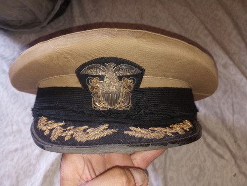 World War 1-2 Navy Officers Silver Gold Threads Cap Older Piece Eagle ...