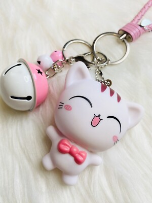 Cute 3D Kitty Cat Keychain Jingle Bell Keyring Keybag Pendant Pink Gift ...
