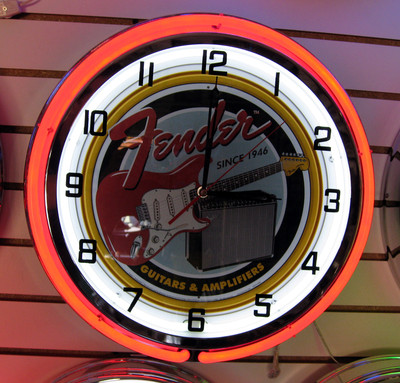 Fender Guitar & Amplifiers Large Red Neon Clock | eBay