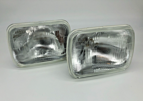 Pair H6054 7" Rectangular Halogen Sealed Beam Glass 12 Volt Headlight ...