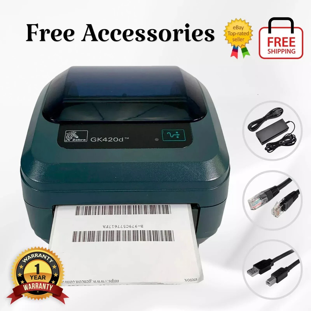 Used Zebra Gk420d Thermal Printer Barcode Shipping Label Desktop
