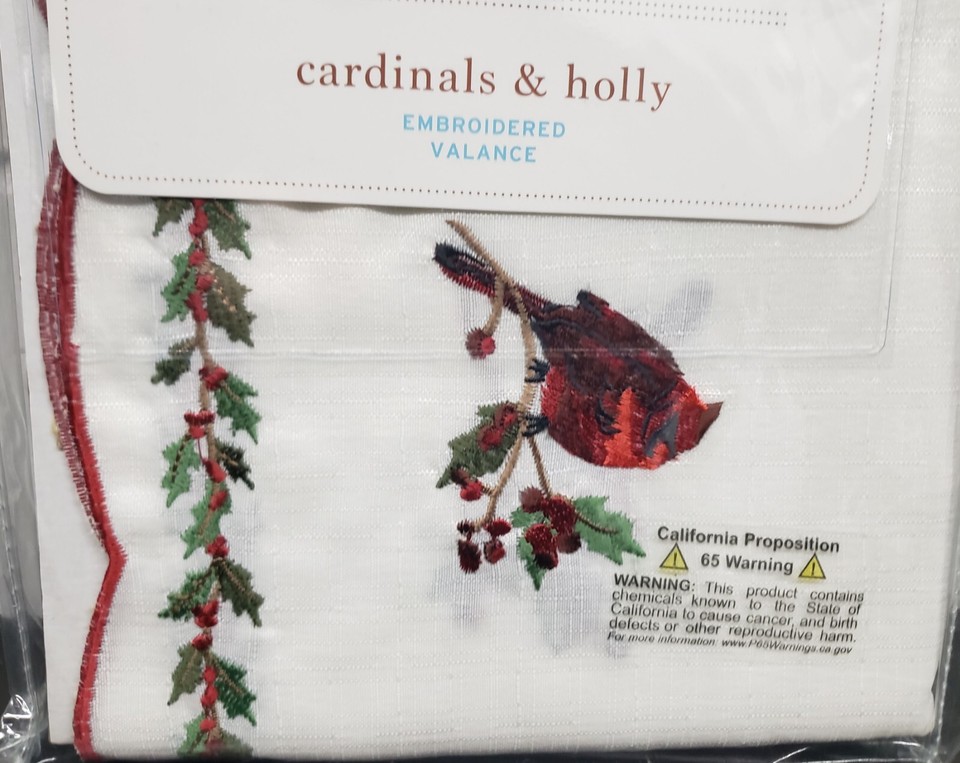 1 Fabric Embroidered Kitchen Valance (58"x12") CHRISTMAS, CARDINALS ...