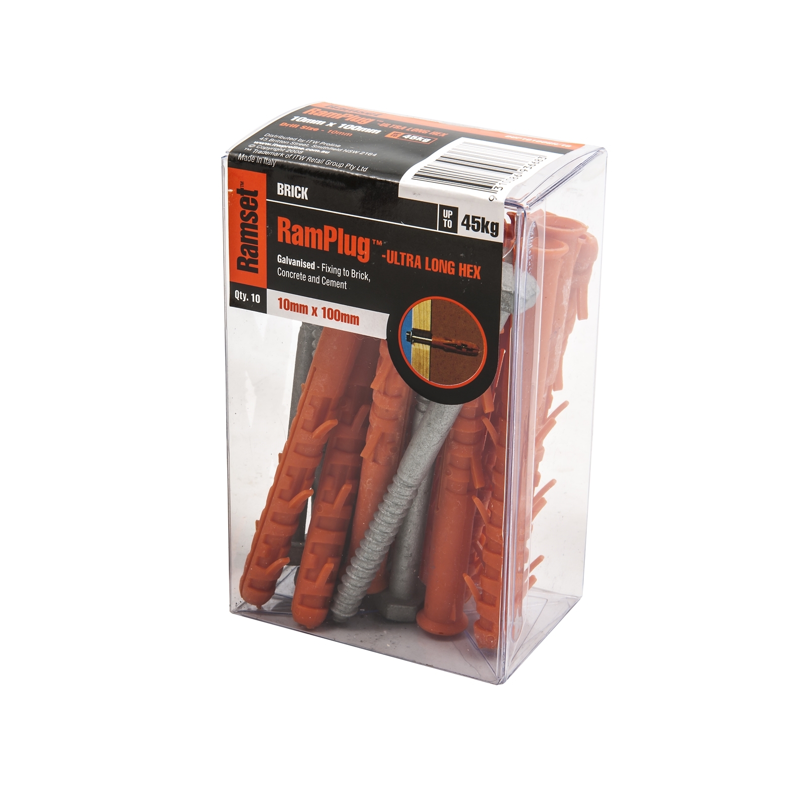 Ramset RamPlug ULTRA-LONG HEX ANCHOR 10Pcs Galvanised Screw -10mmx 80mm ...