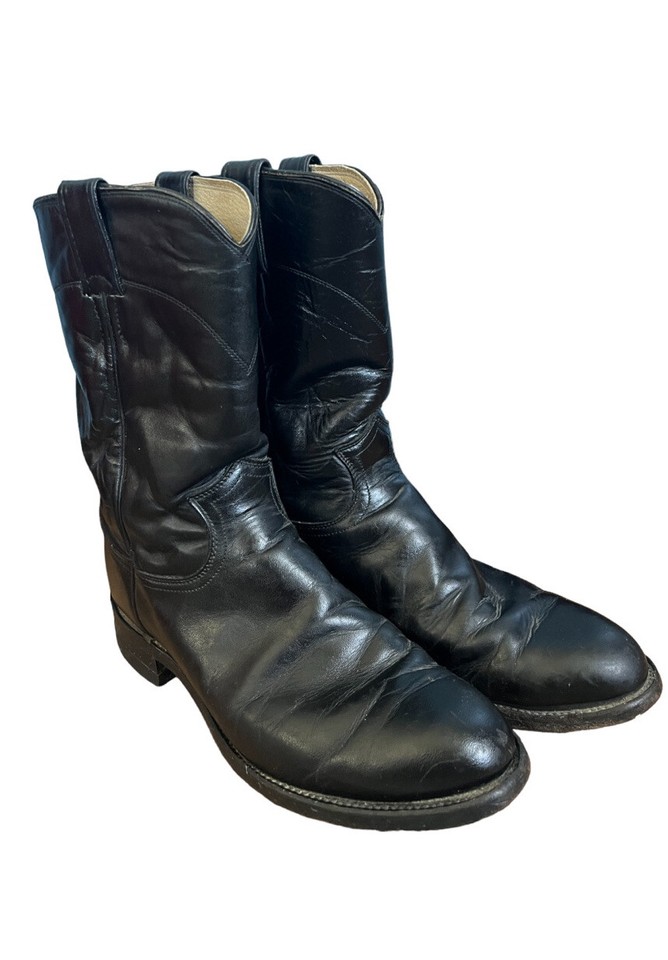 Justin Black Roper Boots 3133 Western Leather Ranch Wear USA Made Men's ...