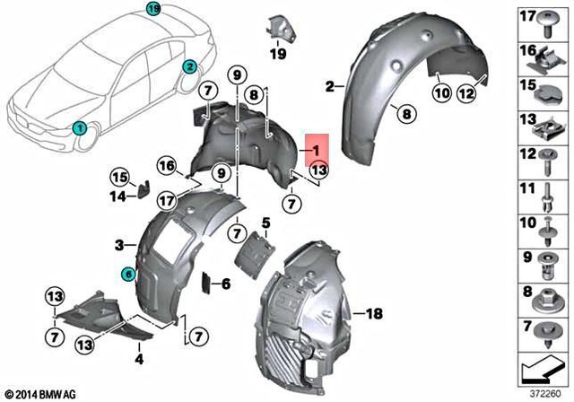 BMW 51717260700 Genuine OEM Factory Original RR Fender Liner for sale ...