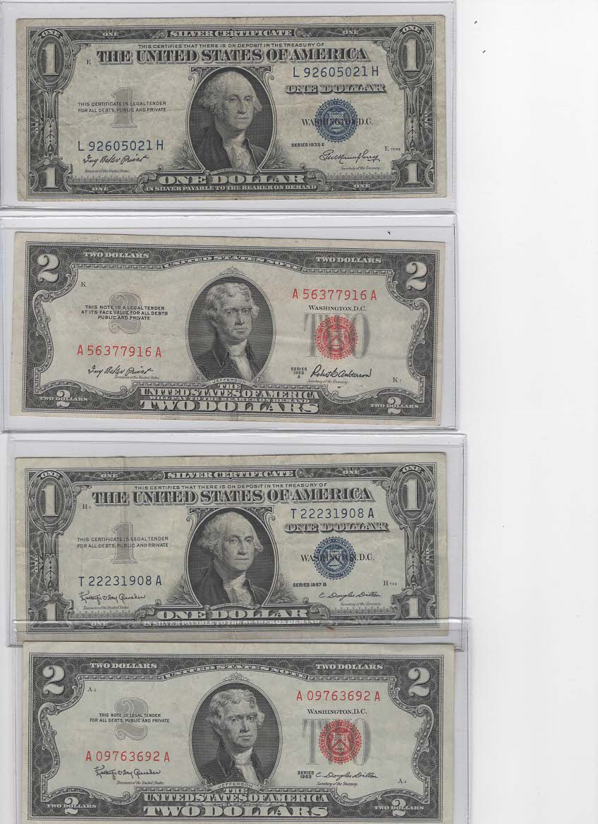 VF SILVER CERTIFICATES & NOTES 1935-1953-1957-1963 $1 & $2 RED & BLUE ...