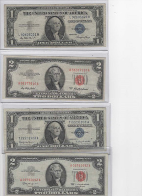 VF SILVER CERTIFICATES & NOTES 1935-1953-1957-1963 $1 & $2 RED & BLUE ...