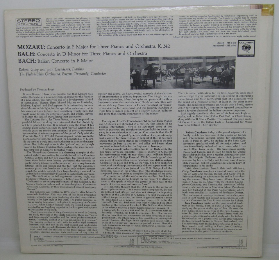 Bach & Mozart Concertos - Robert Casadesus, Eugene Ormandy LP Vinyl Record | eBay