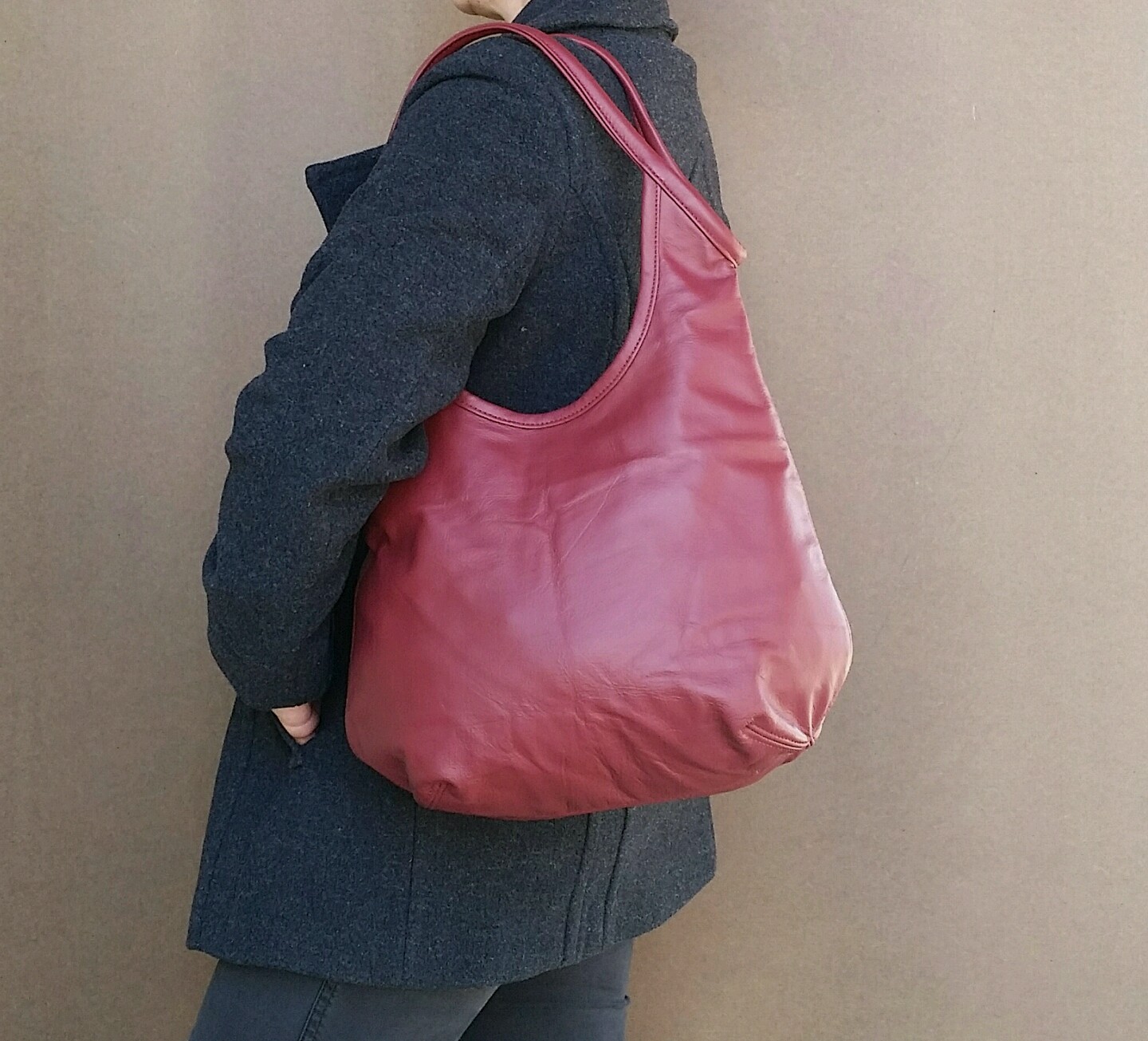 Dark Red Leather Hobo Bag, Stylish and Fashion Handbag, Casual Bags ...
