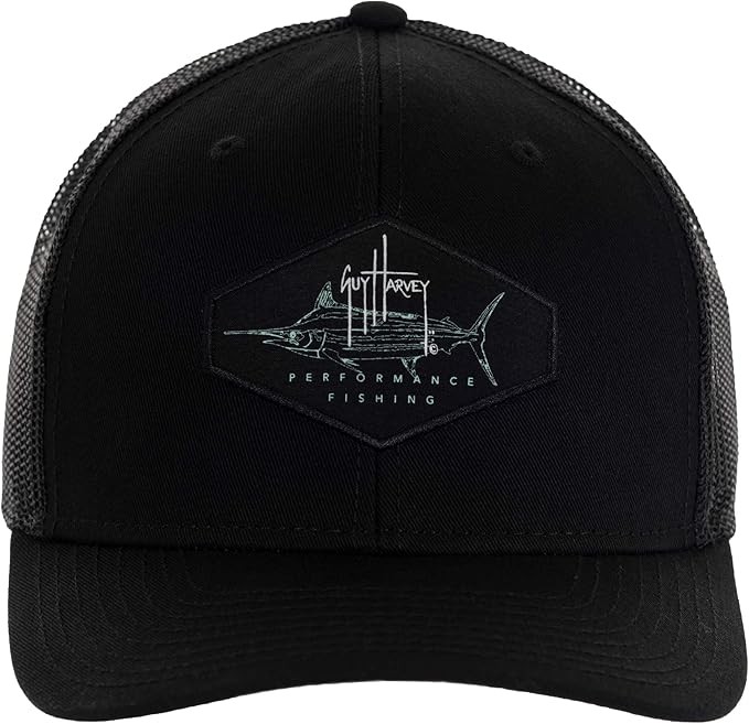 Guy Harvey Men's Marlin Patch Mesh Trucker Hat Black | eBay