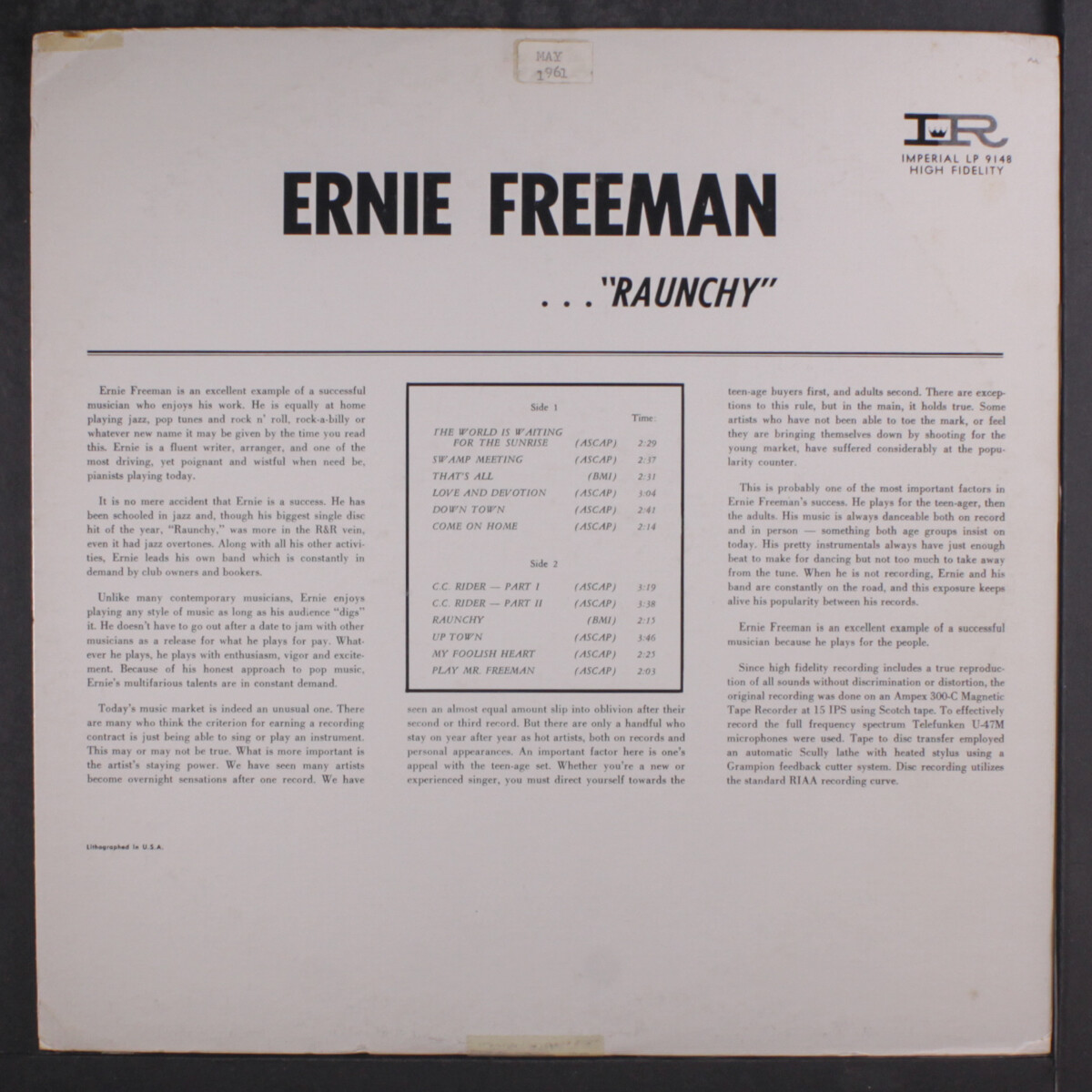 ERNIE FREEMAN: raunchy IMPERIAL 12" LP 33 RPM | eBay