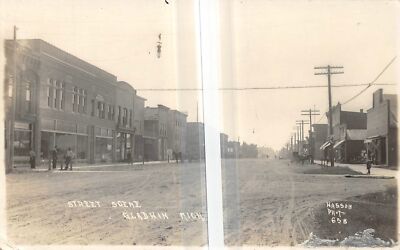 GLADWIN Michigan postcard RPPC Gladwin County Main Street stores early ...